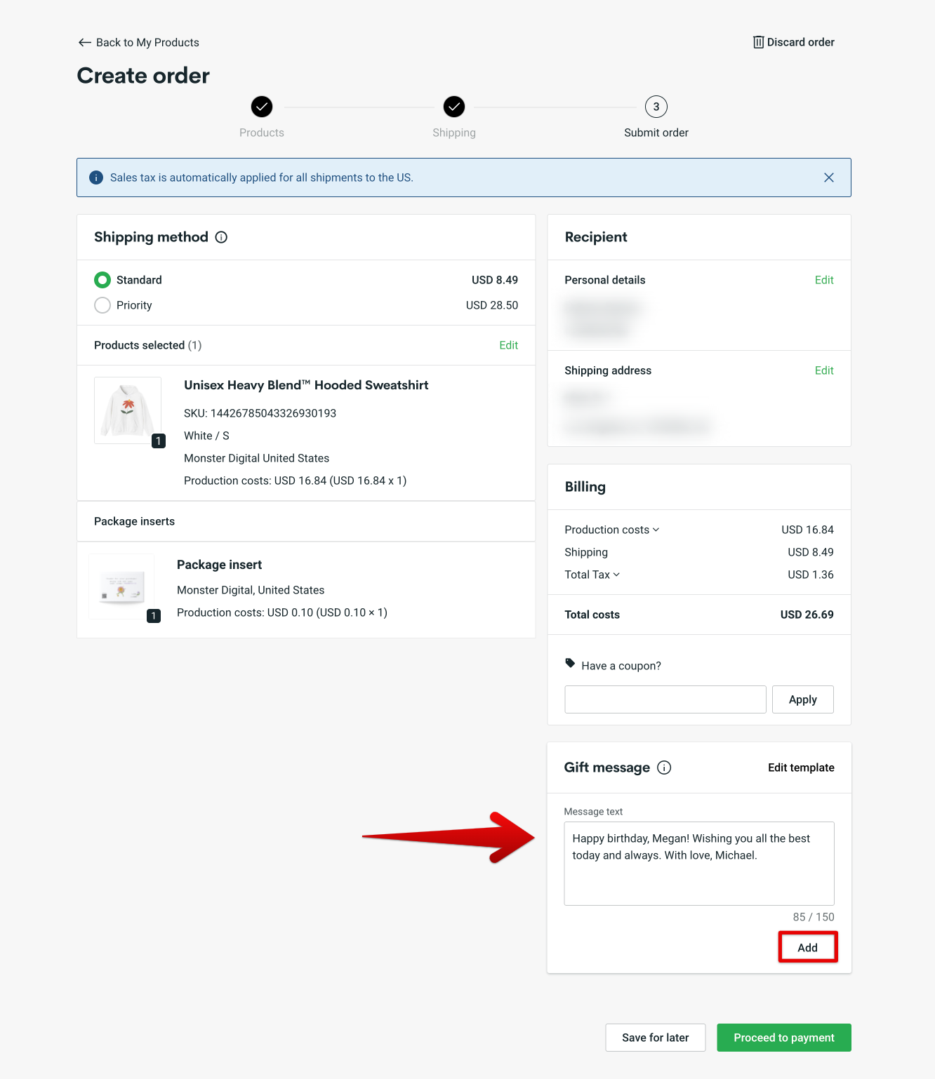 How can I add a gift message to a manual order? – Printify