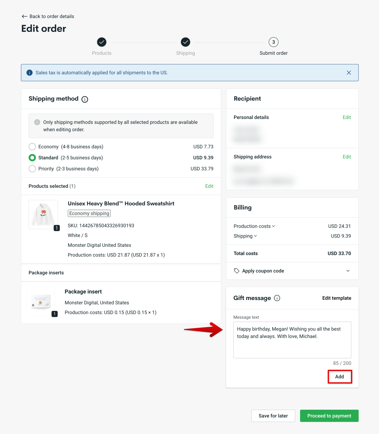 How can I add a gift message to a manual order? – Printify