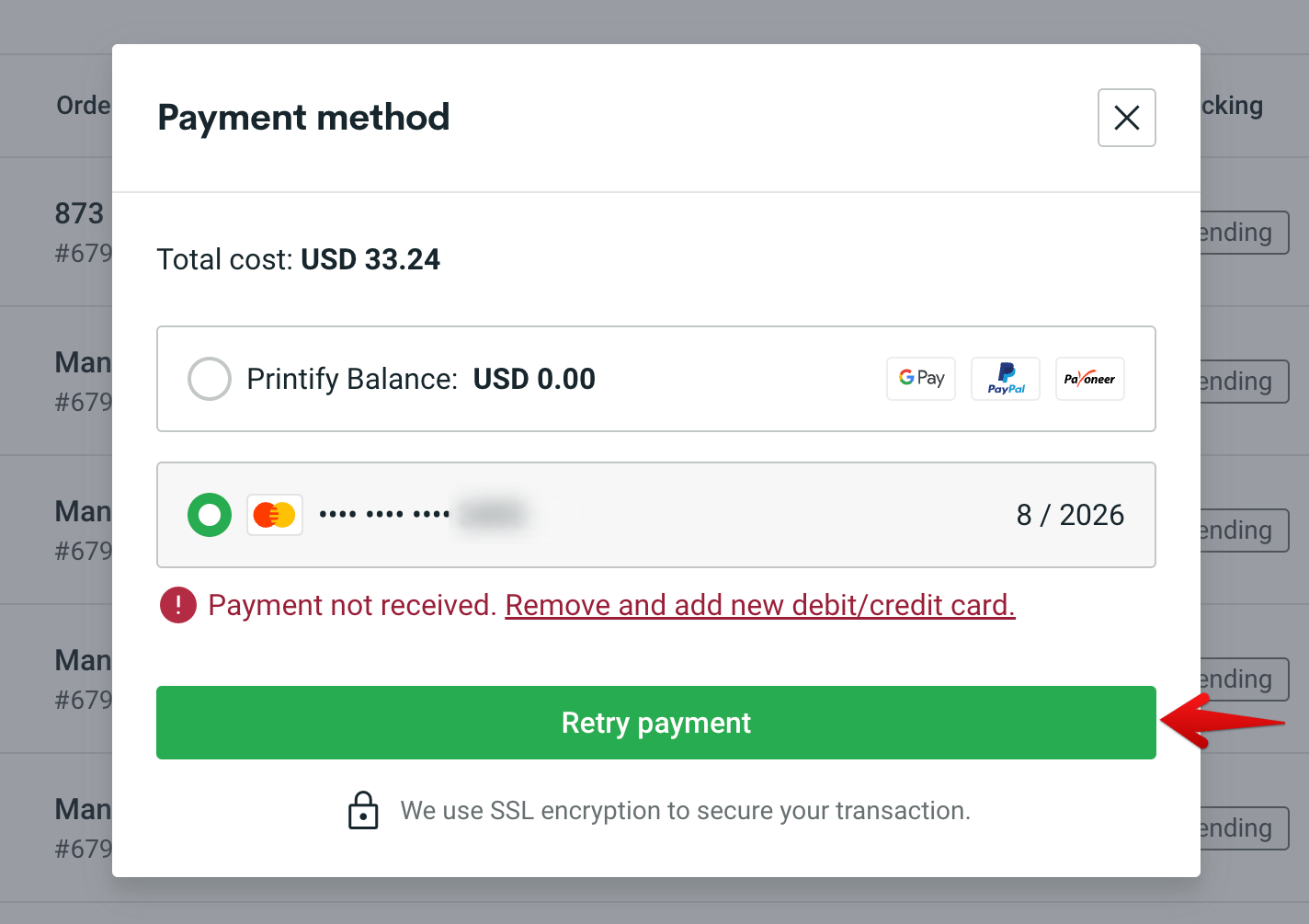 What should I do if the order payment didn’t go through? – Printify